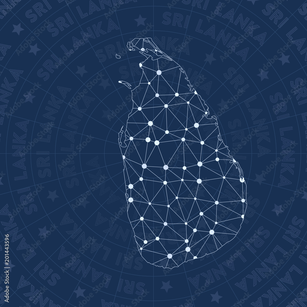 Sri Lanka network, constellation style country map. Positive space ...
