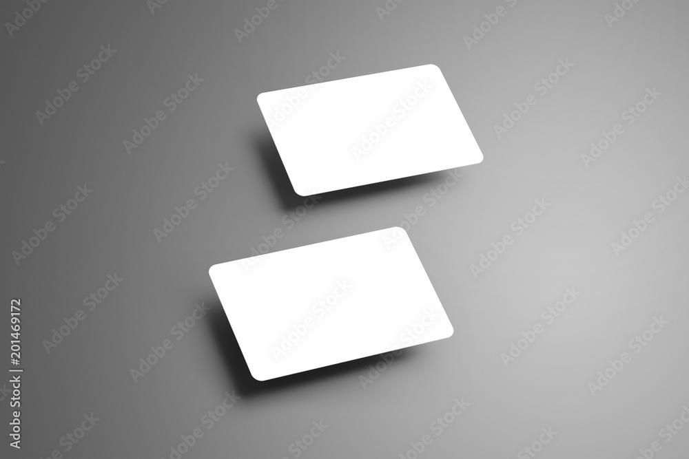 Realistic white mockup of a two bank (gift) cards isolated on a gray ...