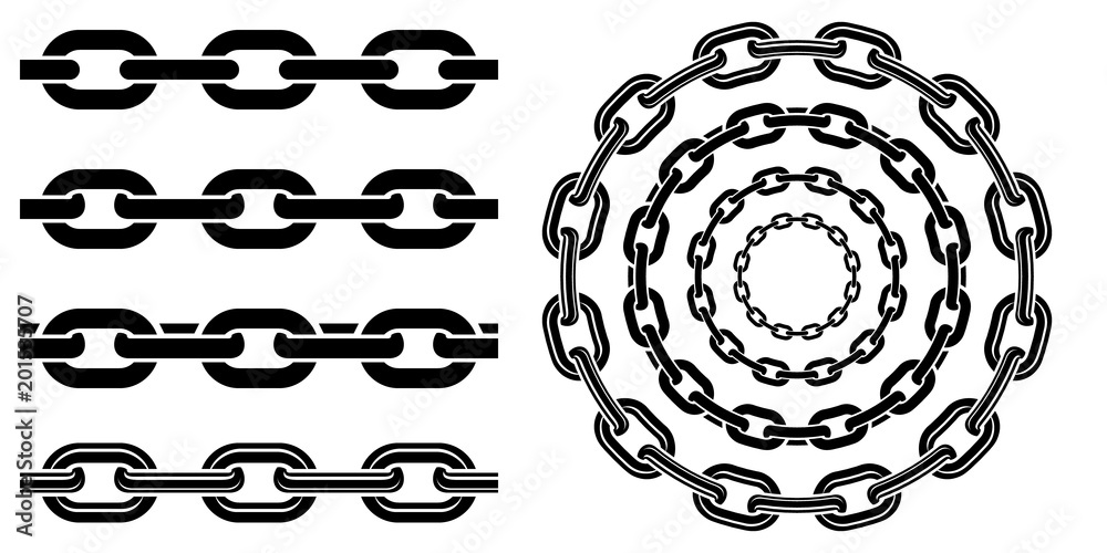 Monochrome set different type of metal chains in silhouette style ...