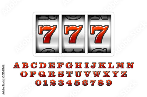 Slot machine with lucky seventh jackpot, 777. Slot machines retro font ...