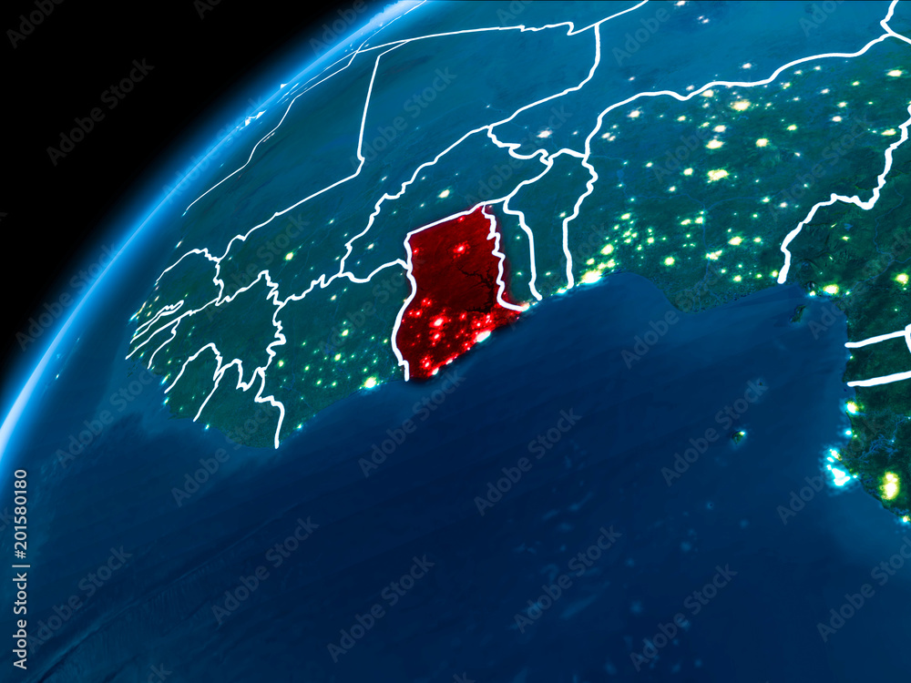 Map of Ghana at night Stock Illustration | Adobe Stock