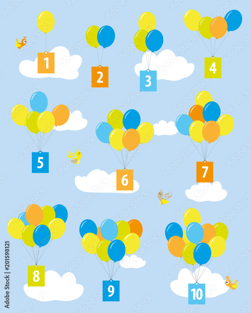 balloons with numbers / educational poster for preschool / numbers 1-10 ...
