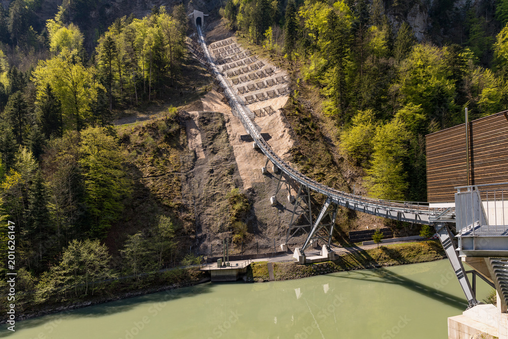 Funicular railway connecting the village of Stoos and the town of ...