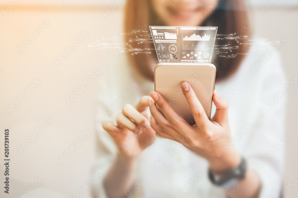 Women using a smartphone in the display and technology advances in ...