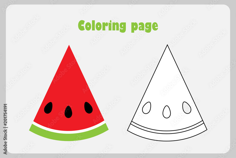 Watermelon in cartoon style, coloring page, education paper game for ...