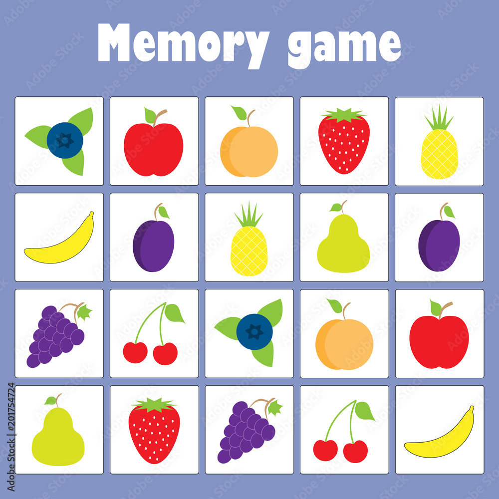 Vetor Memory game with pictures (different fruit) for children, fun ...