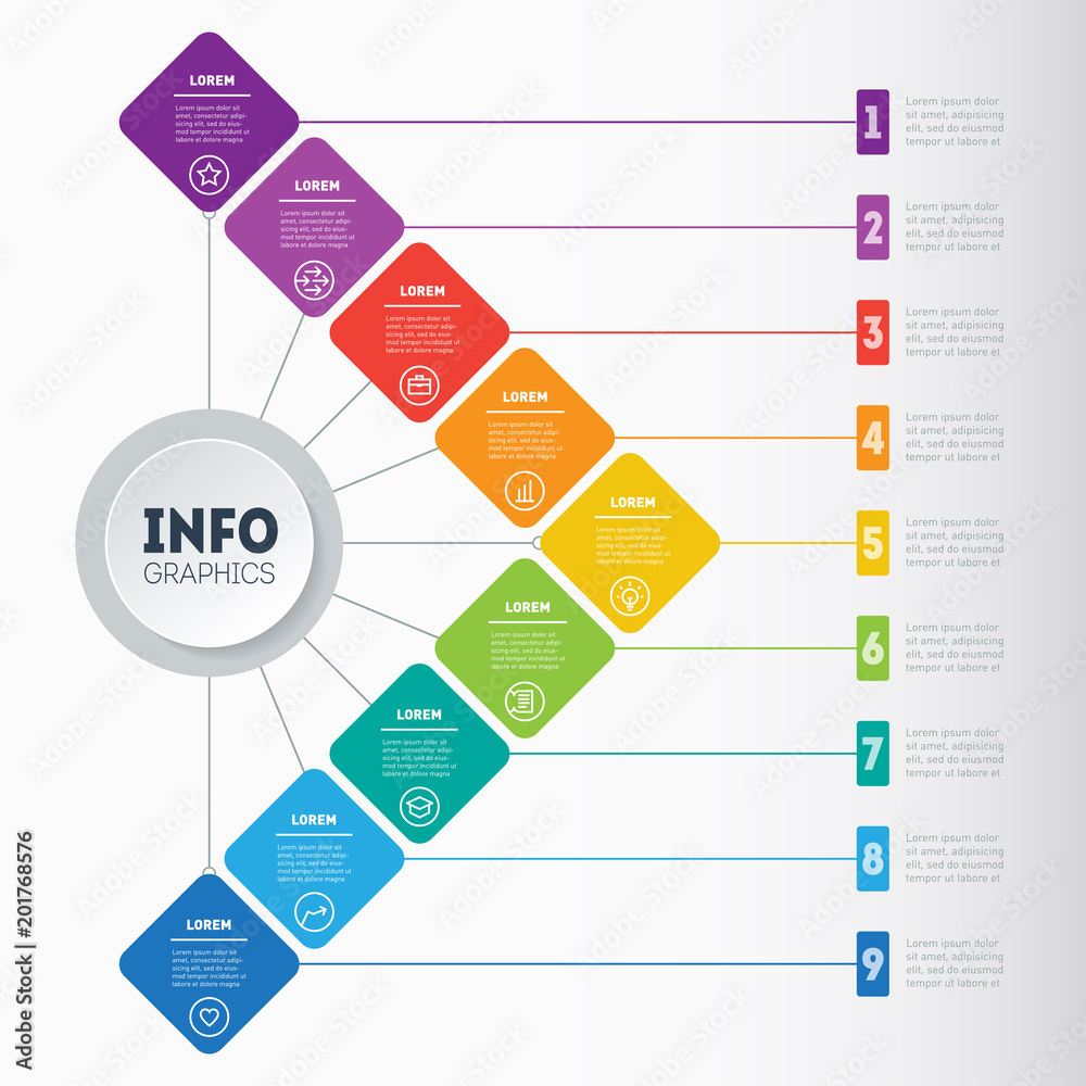 Business presentation or infographic with 9 options. Example of a chart ...