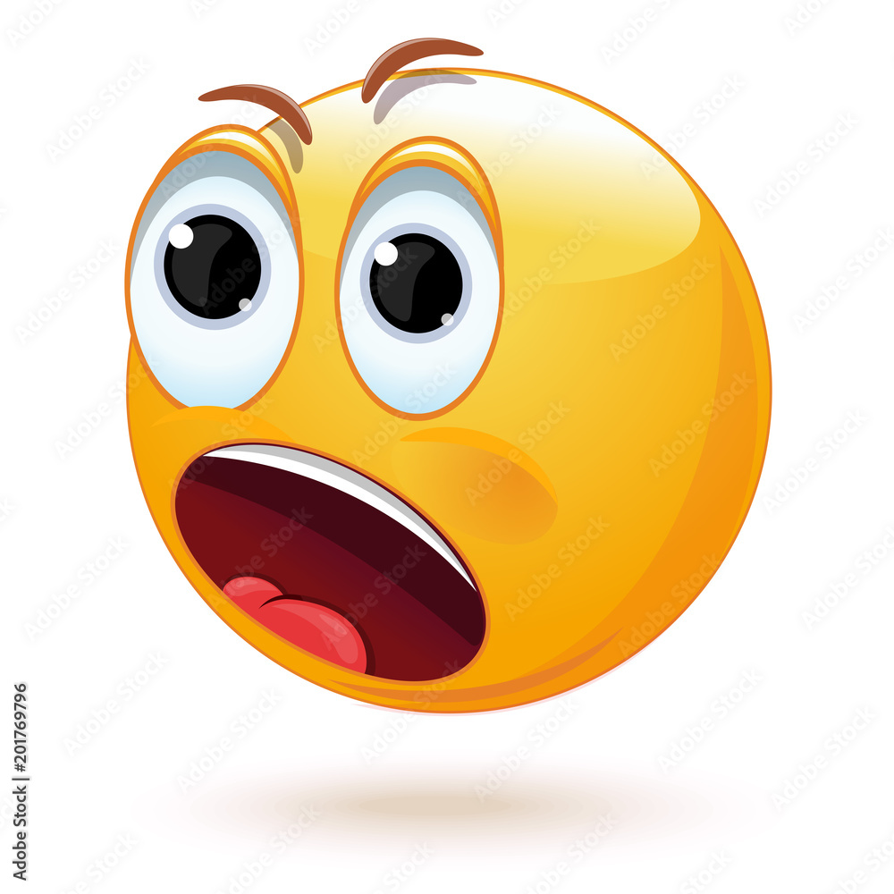 Surprised or frightened smiley. Scared emoticon face. Afraid emoji. Screaming face. Vector ...
