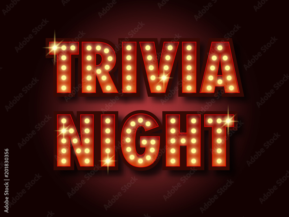 Trivia night announcement poster. Vintage styled light bulb box letters ...