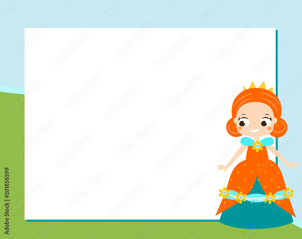 Princess frame design template for photos, children diplomas, kids ...