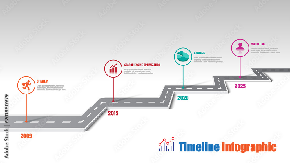 Business road map timeline infographic template with pointers designed for abstract background ...