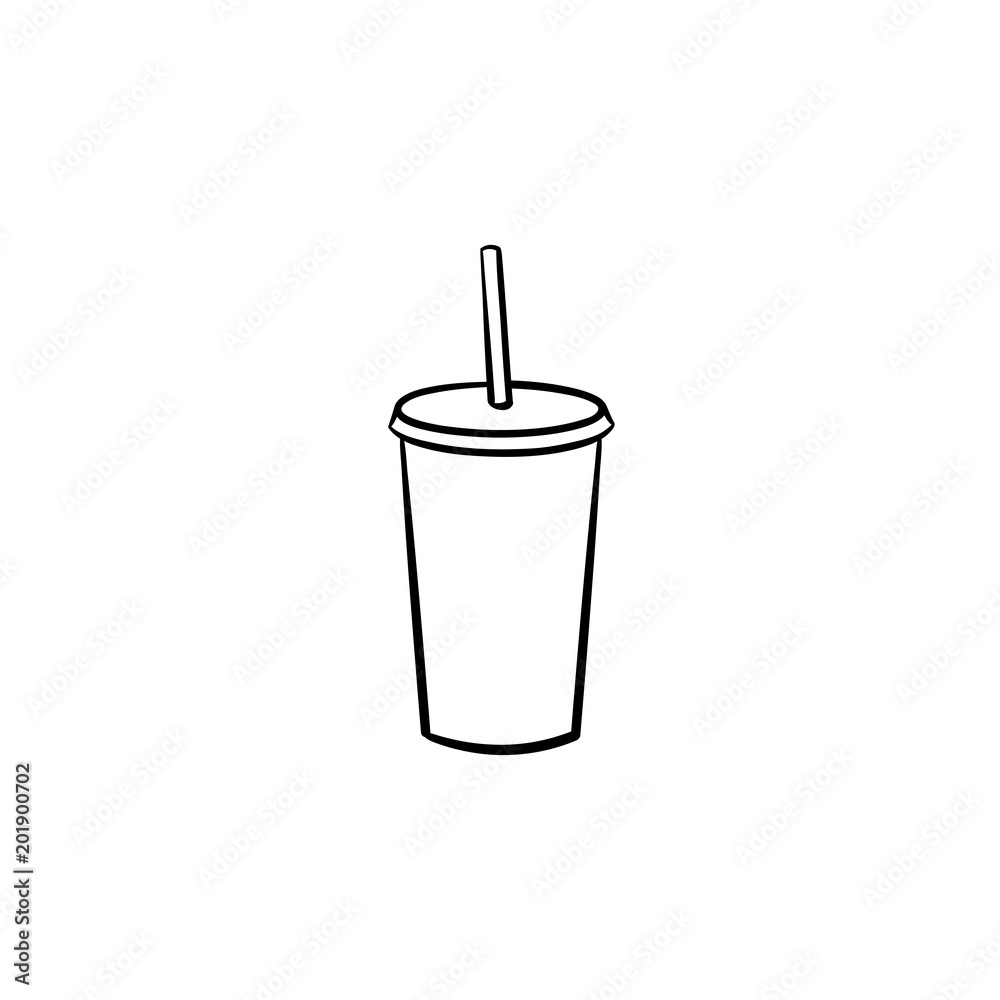 Plastic cup of soda pop hand drawn outline doodle icon. Takeaway soda ...
