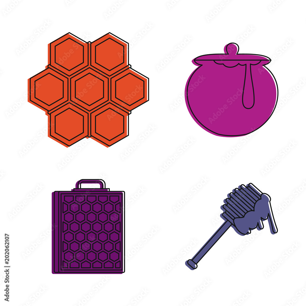 Honey icon set. Color outline set of honey vector icons for web design ...
