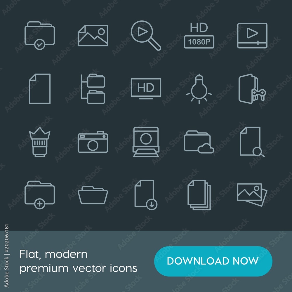 Modern Simple Set of folder, video, photos, files Vector outline Icons ...