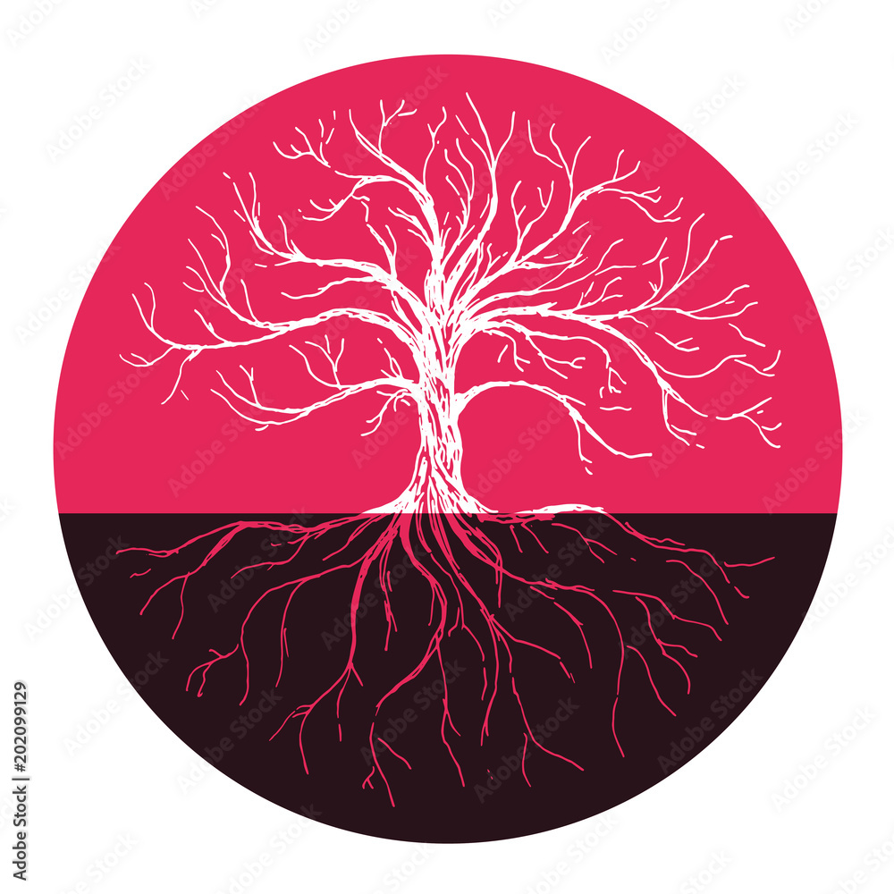 Tree of life - vector illustration with tree and roots silhouette. Hand ...