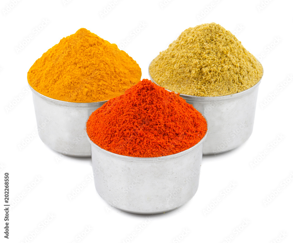Indian Colourful Spices Also Know as Red Chilli Powder, Turmeric Powder ...