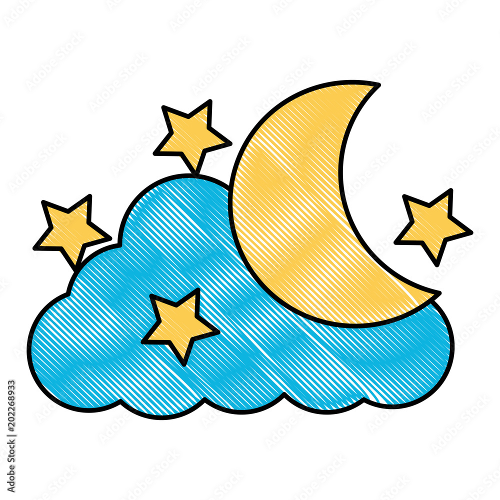 decorative moon cloud and stars vector illustration drawing Stock ...
