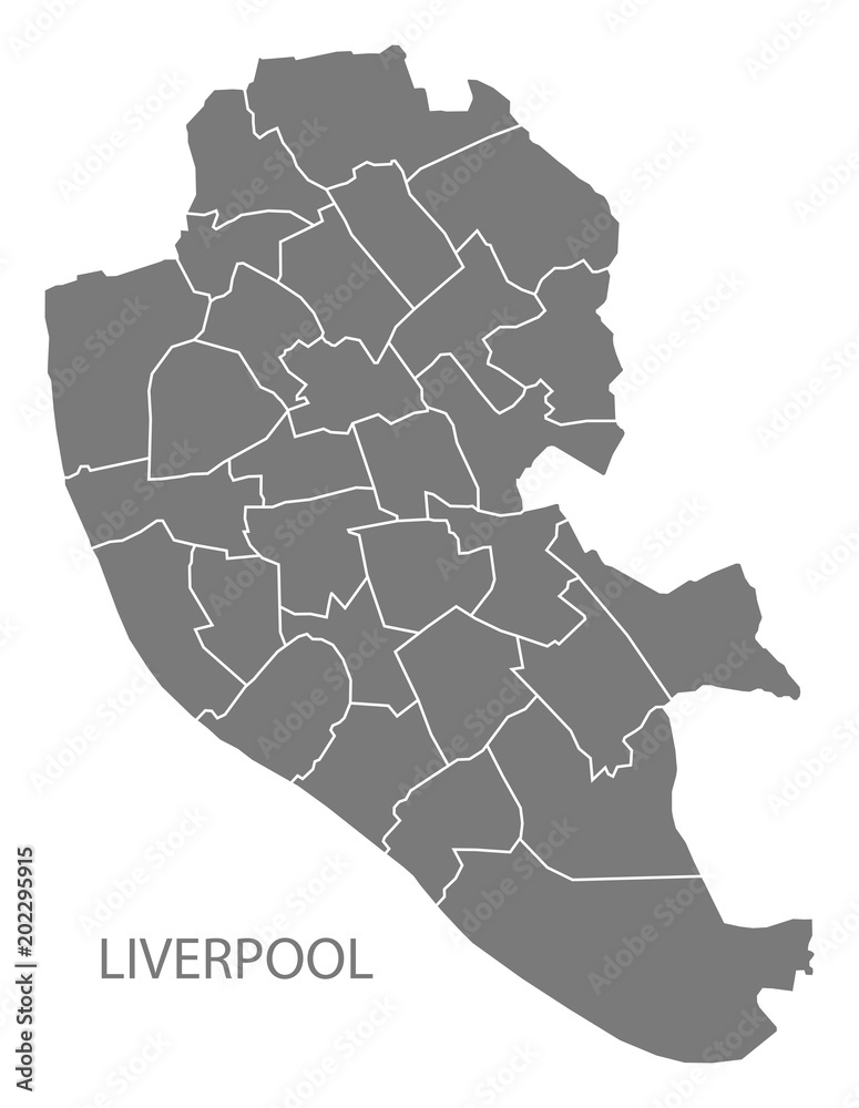 Liverpool city map with wards grey illustration silhouette shape Stock ...