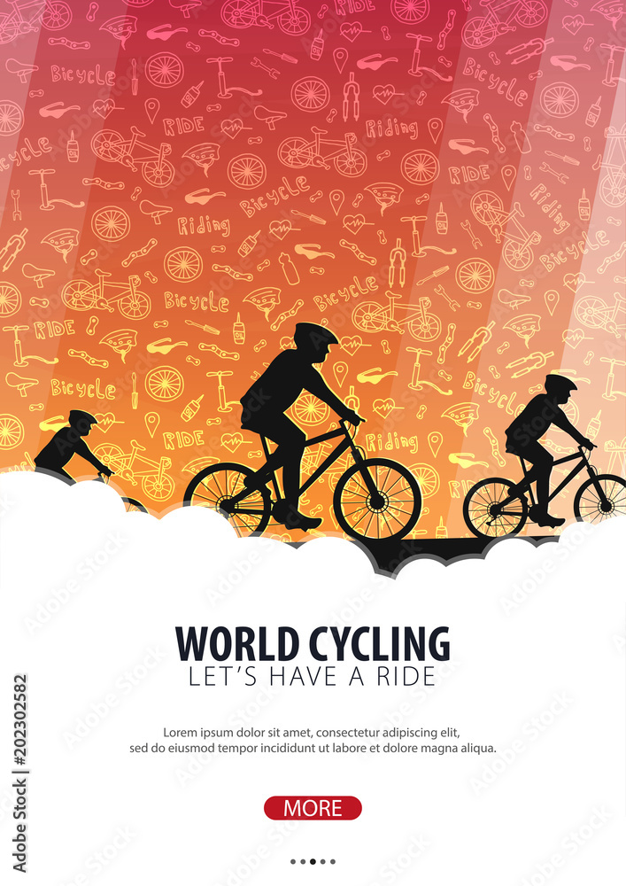 Bicycle riding poster with doodle background. Sport, active lifestyle ...