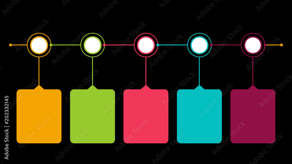 Ilustrasi Stok Square diagram flow chart with 5 step. Alpha channel ...