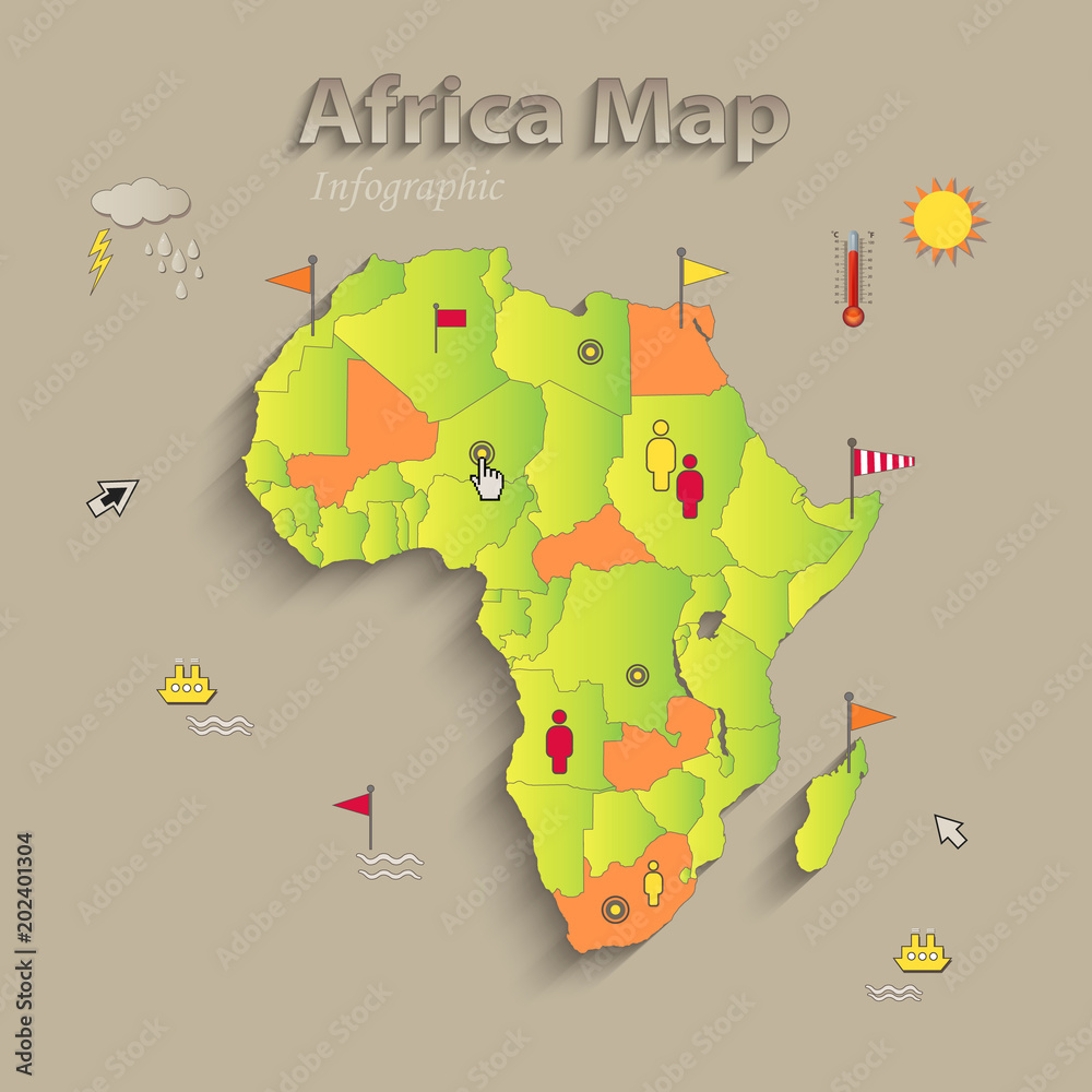 Africa map, separate states, infographics, political map, individual ...