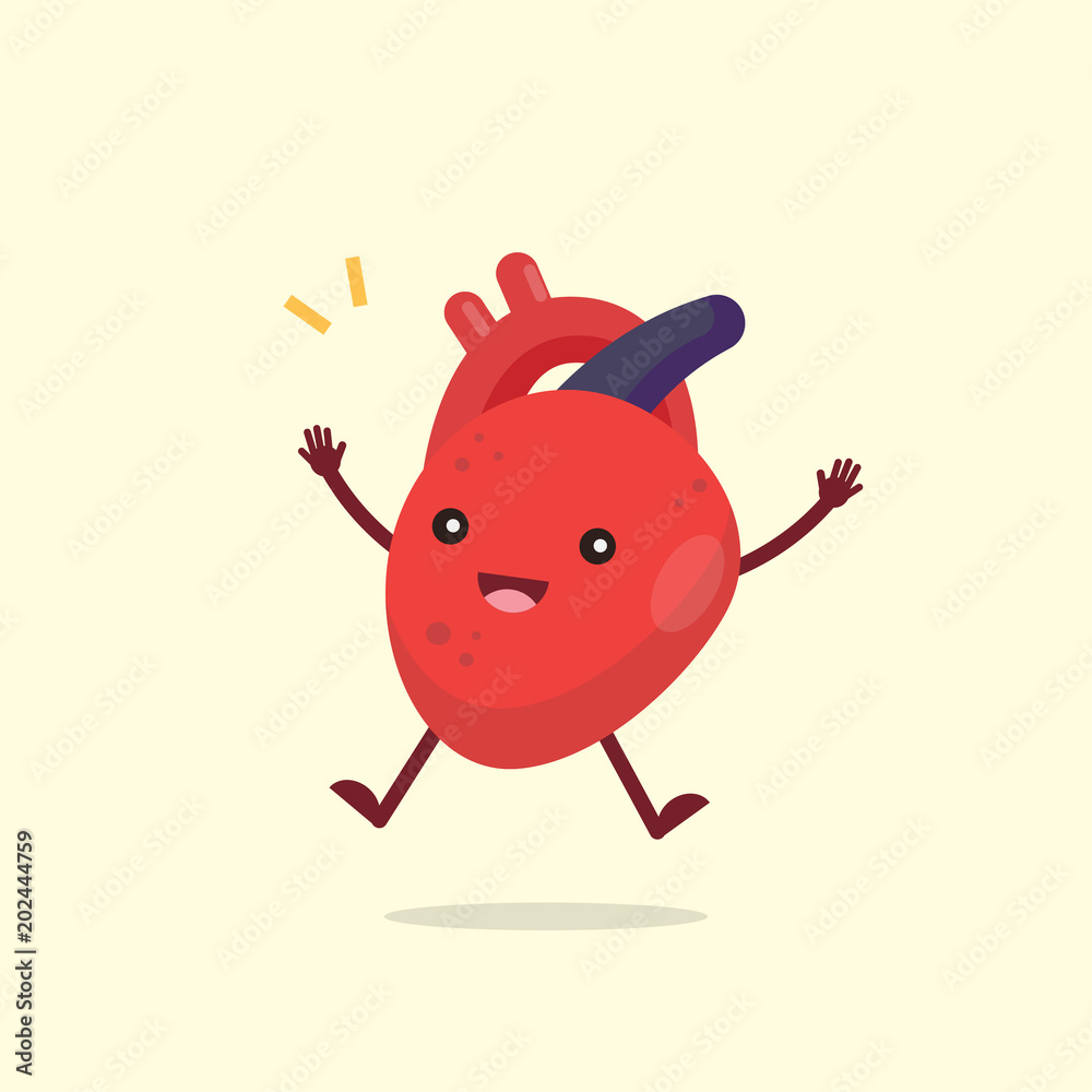 Happy cute heart organ character, healthy concept, vector illustration ...