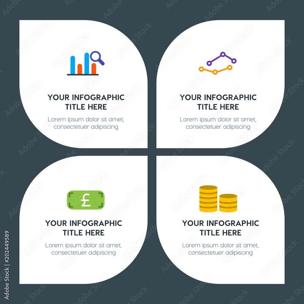 flat business, money, charts infographic timeline template with floral ...