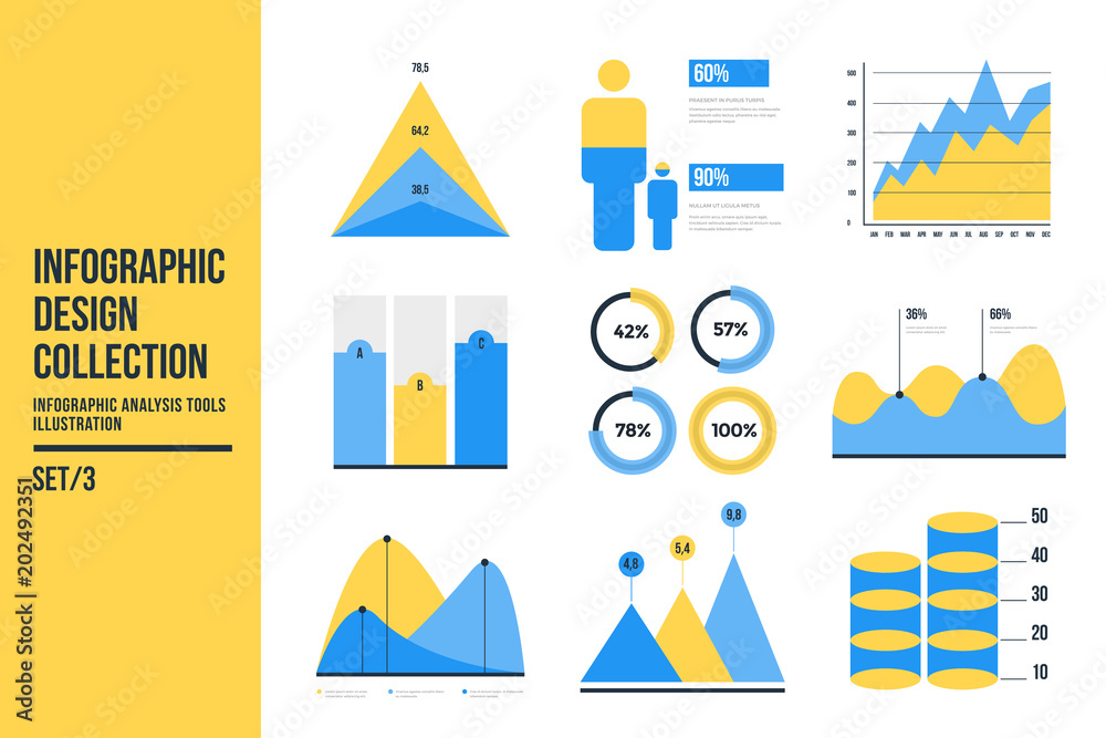 Infographic vector element set. Color business graph report ...