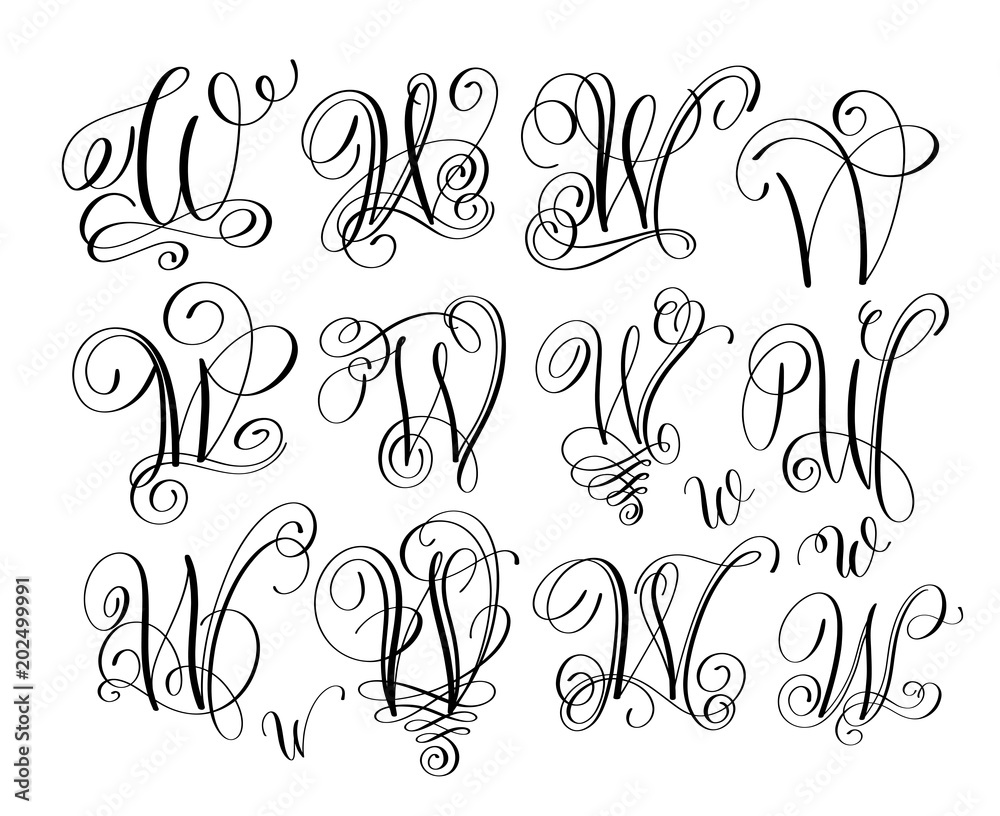 calligraphy lettering script font w set, hand written Stock Vector ...