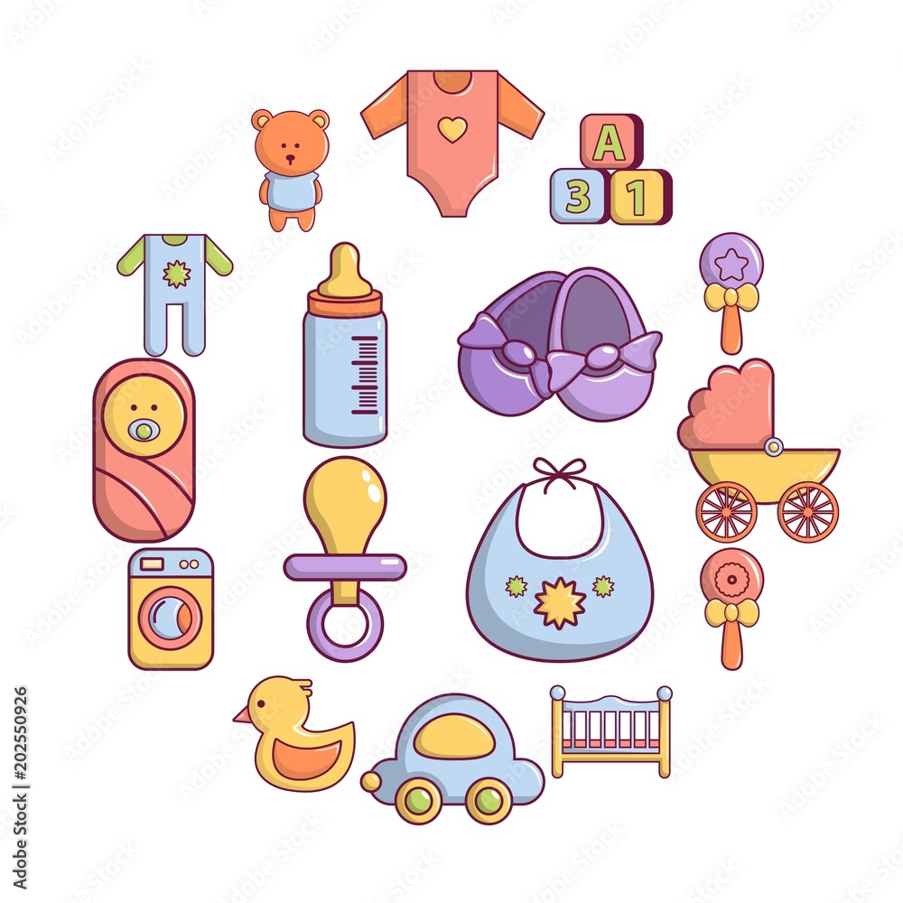Baby born icons set. Cartoon illustration of 16 baby born vector icons ...