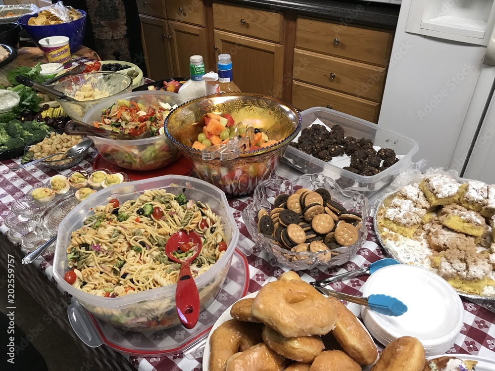 Potluck Meal Salads and Desserts Stock Photo | Adobe Stock