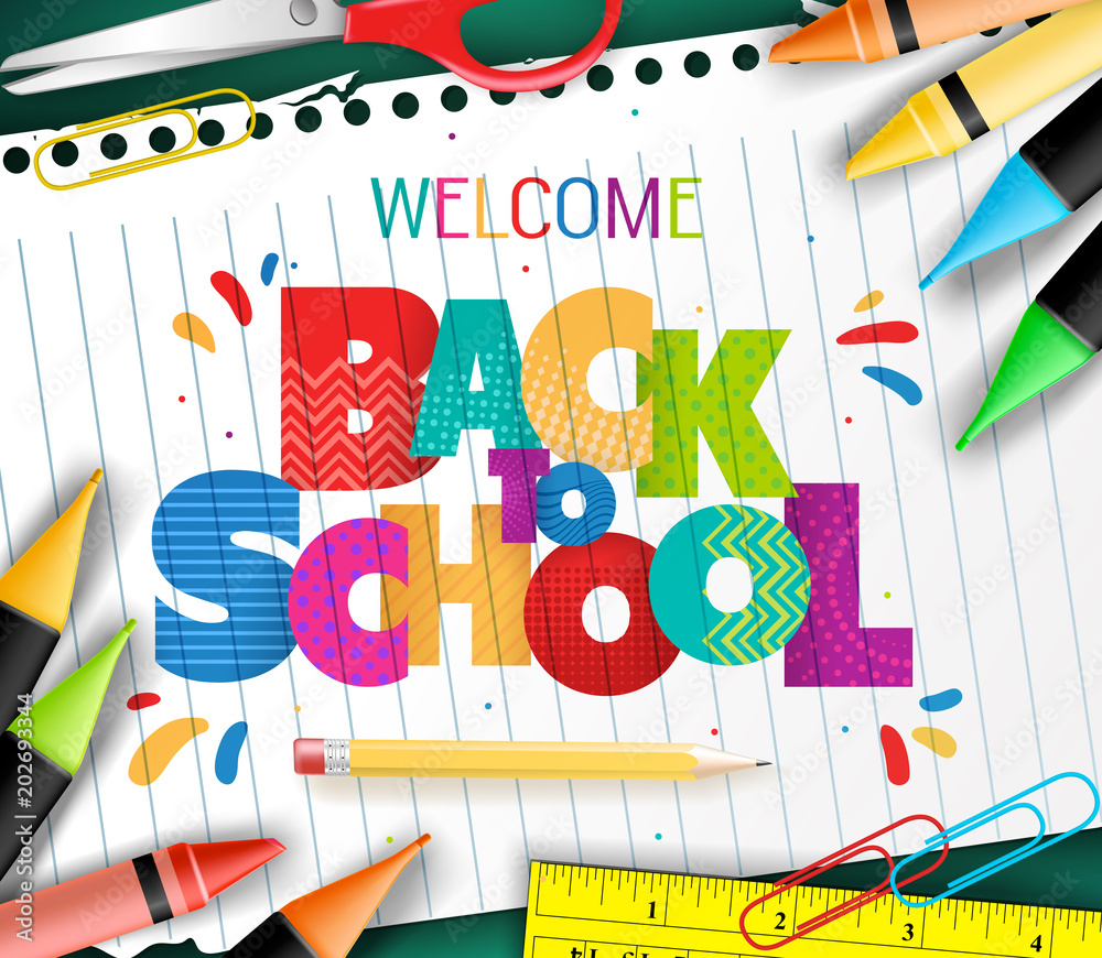 Welcome Back to School Colorful Patterned Text in a Piece of Paper with ...