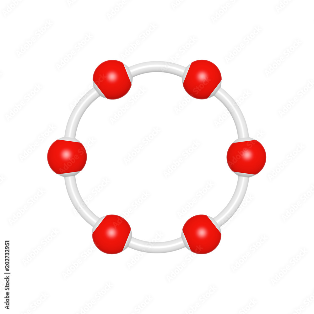 Smplified molecule model of benzene, 3D rendered object for education ...