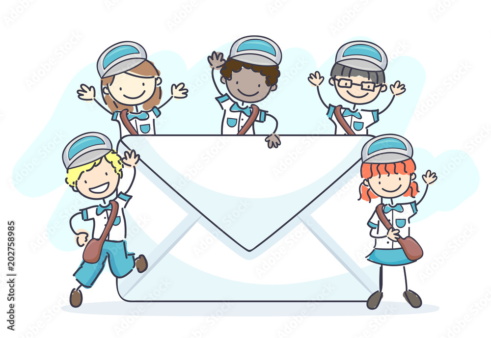 Stickman Kids Mail Man Letter Illustration 素材庫向量圖 | Adobe Stock