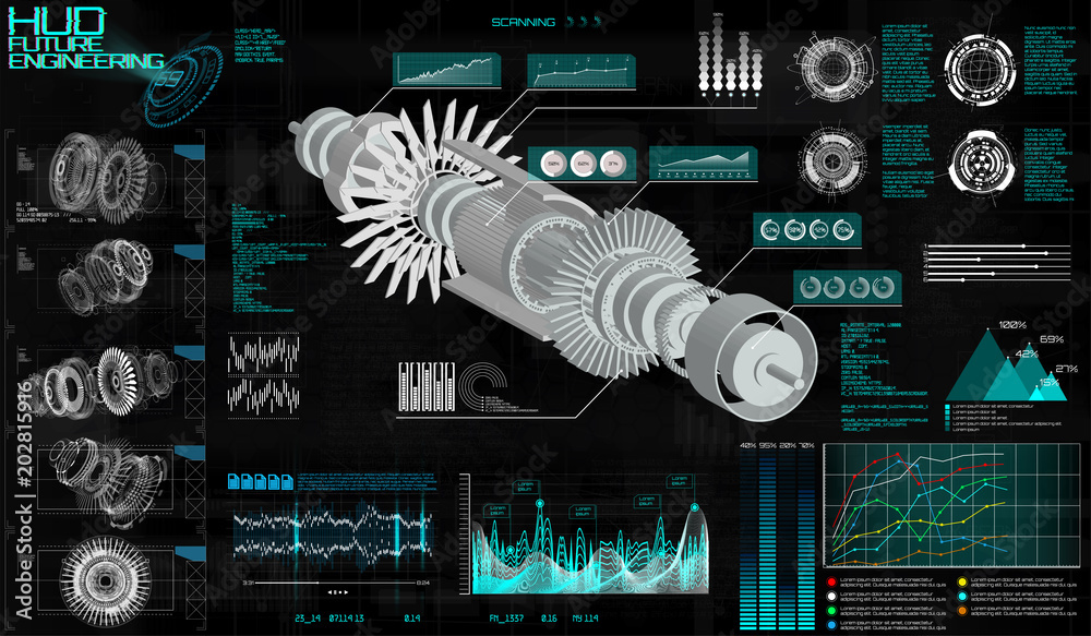 Head up Display HUD Ui, Jet Engine Hologram. Vector Illustration with ...