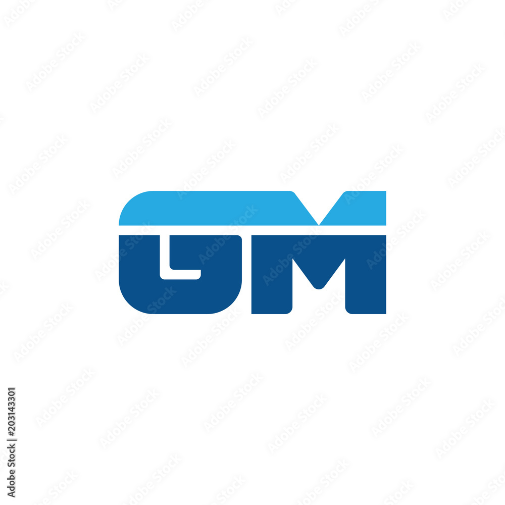 Initial letter GM, straight linked line bold logo, simple flat blue ...