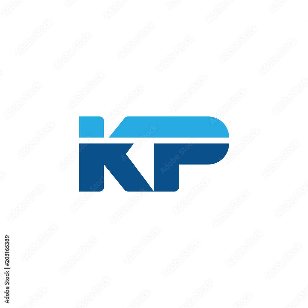 Initial letter KP, straight linked line bold logo, simple flat blue ...