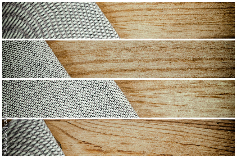 Postcard sample, linen fabric surface on wooden table with free ...