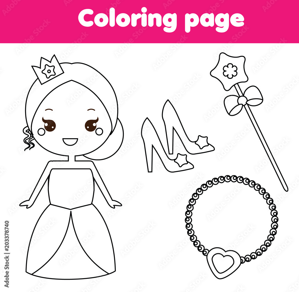 Princess coloring page. Printable activity for toddlers and kids Stock ...