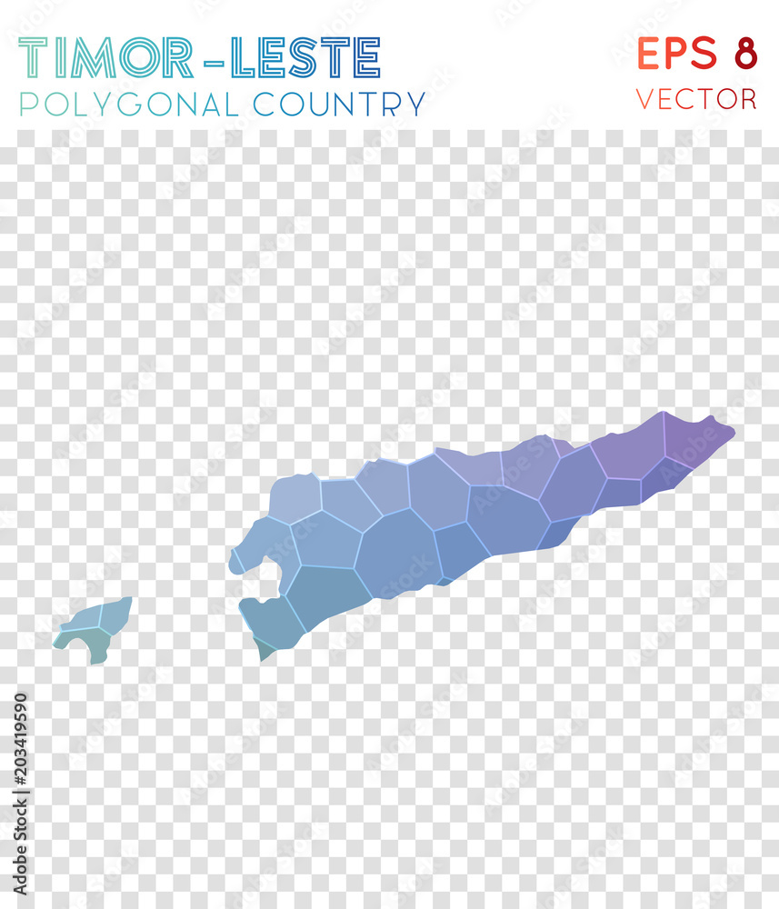 Timor-Leste polygonal map in a mosaic style country. Elegant low poly ...