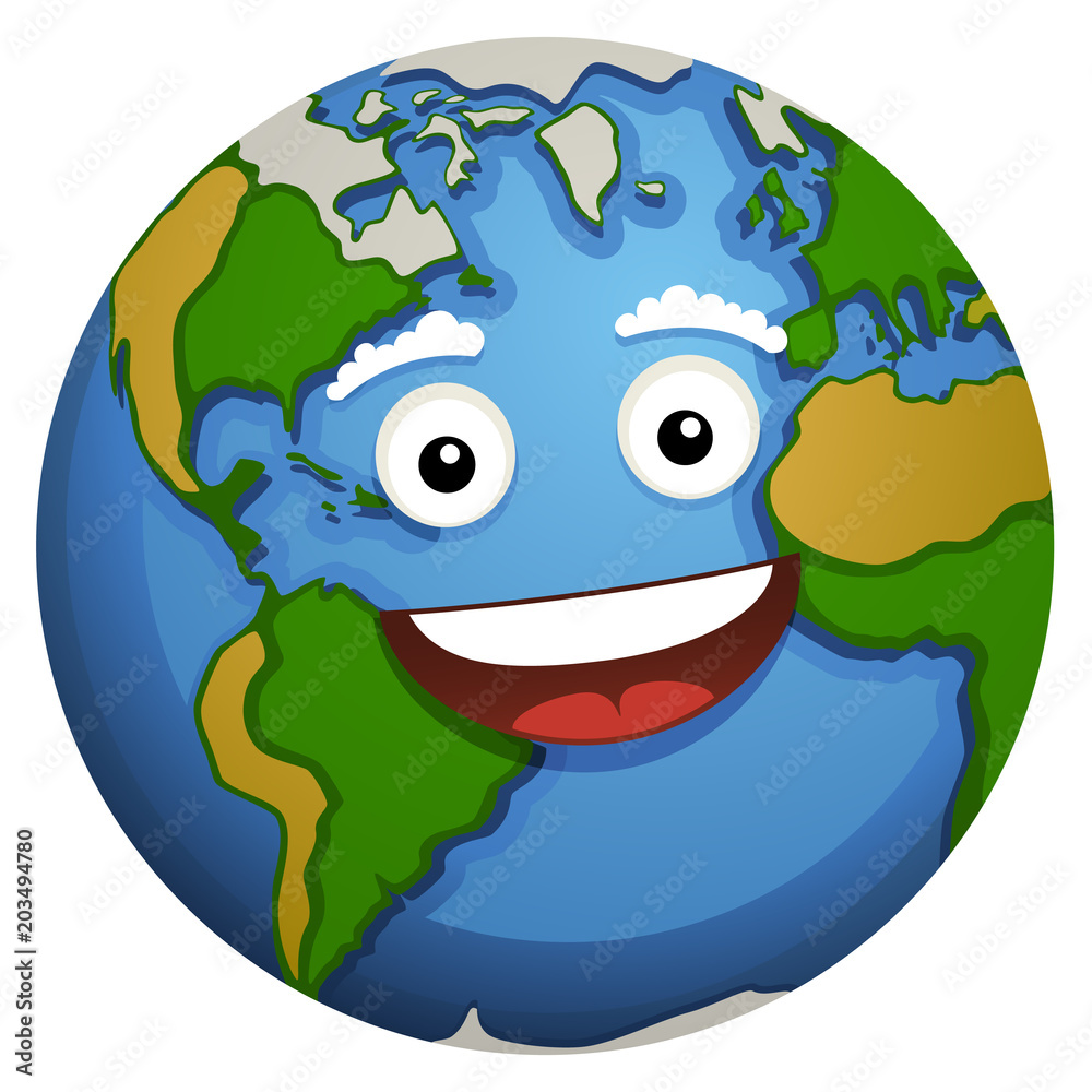 Vector illustration of a smiling, happy cartoon planet Earth. Stock ...