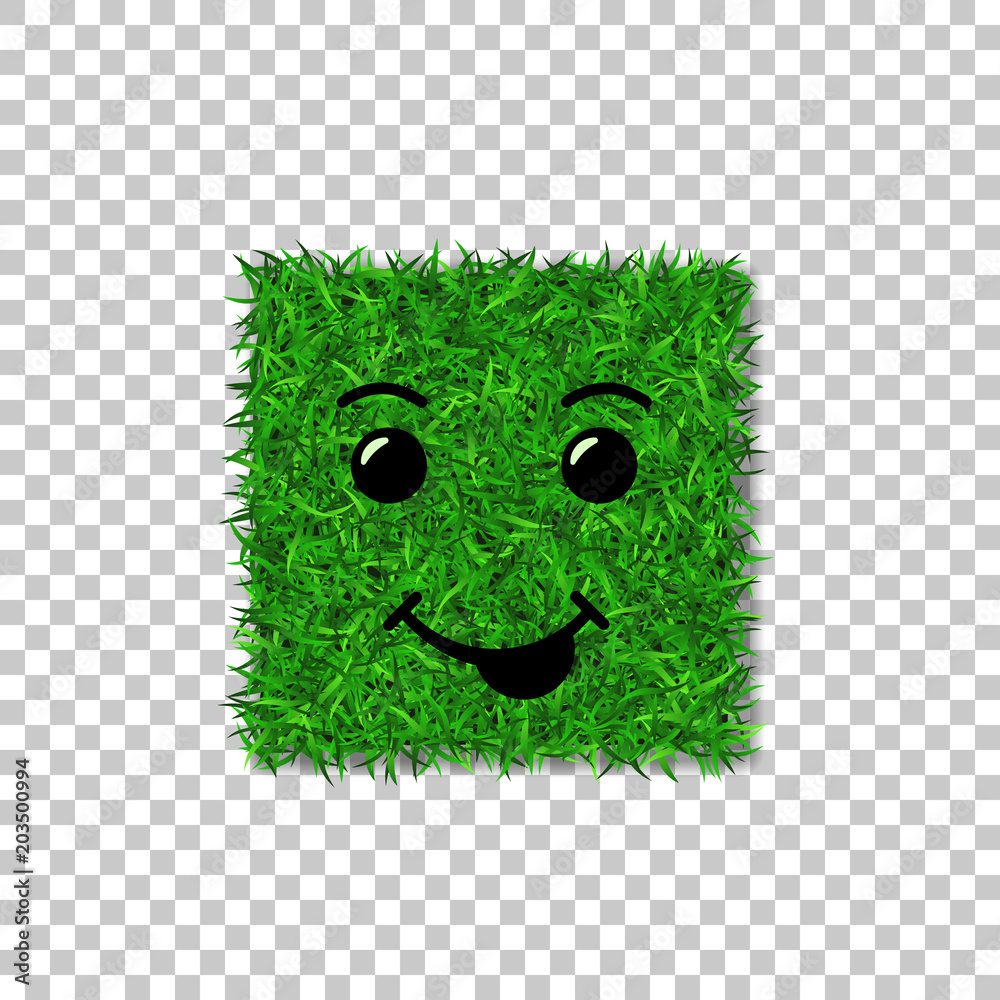 Green grass square field 3D. Face smile. Smiley grassy icon, isolated ...