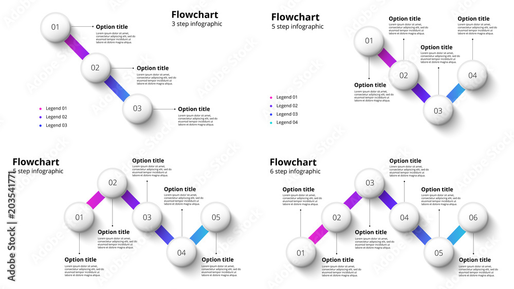 Business process chart infographics with 3 to 6 step segments. Circular ...