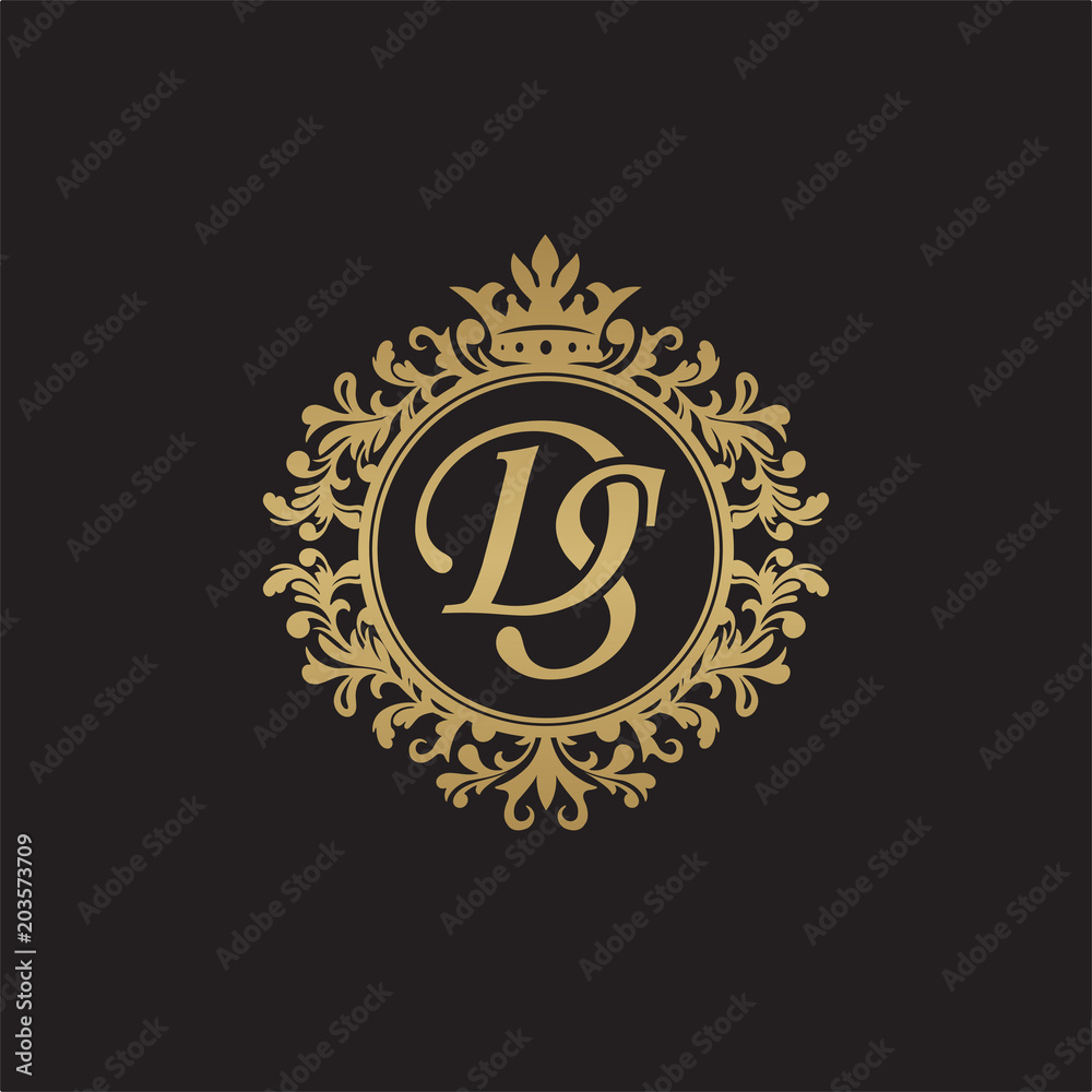 Initial letter DS, overlapping monogram logo, decorative ornament badge ...