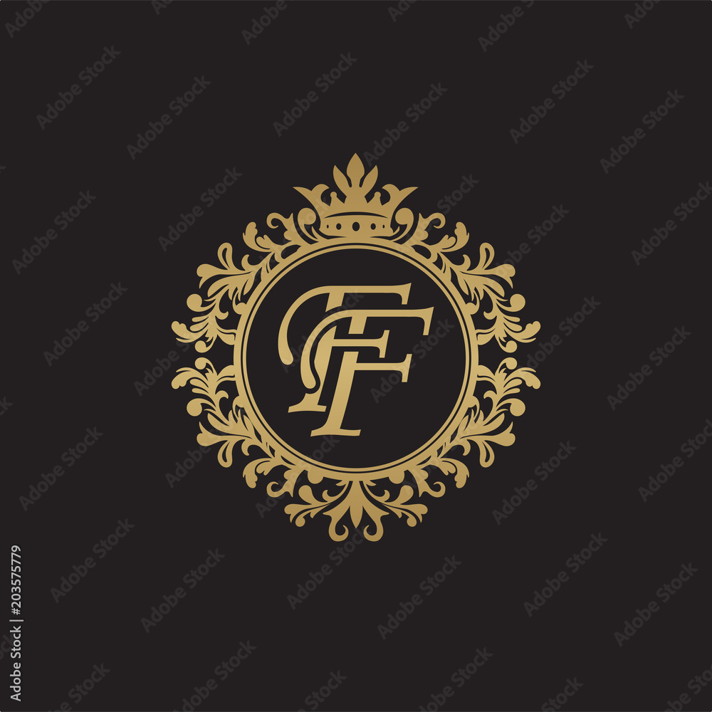 Initial letter FF, overlapping monogram logo, decorative ornament badge ...