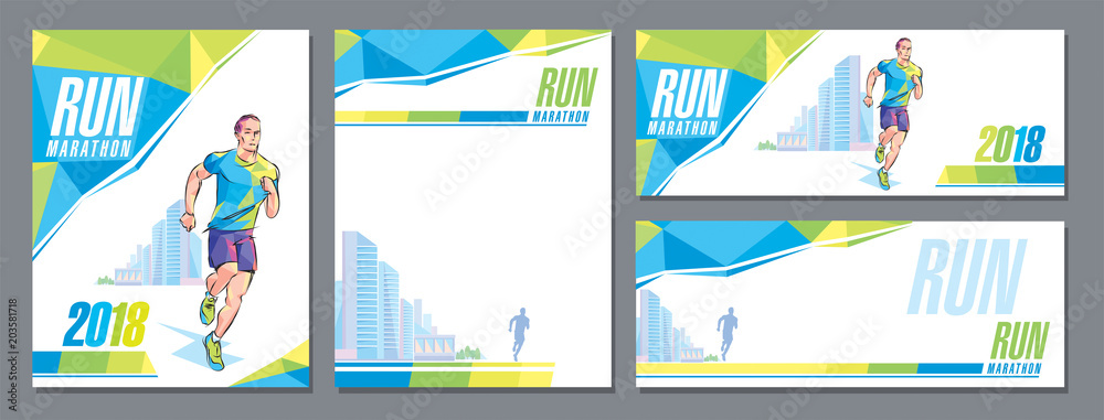 Vector runner marathon city skyscrapers design cover template banner ...