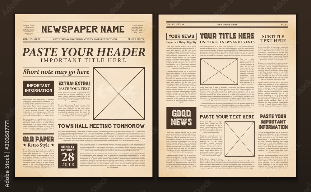 Newspaper Pages Template Vintage Stock Vector | Adobe Stock