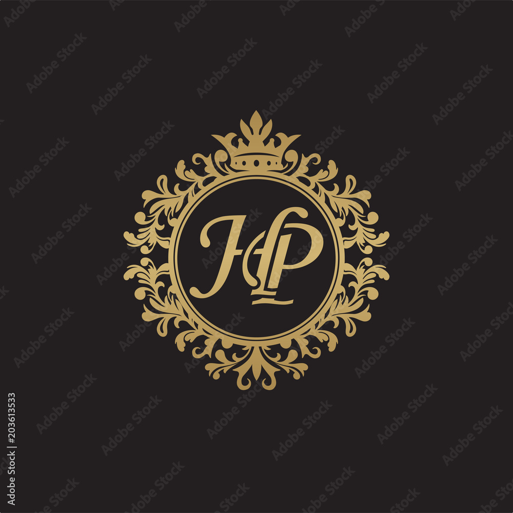 Initial letter HP, overlapping monogram logo, decorative ornament badge ...