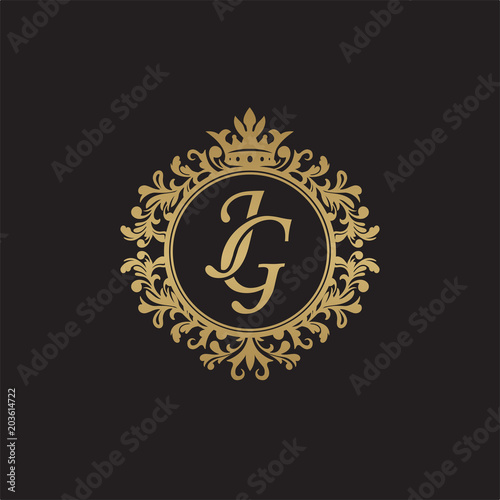 Initial letter JG, overlapping monogram logo, decorative ornament badge ...