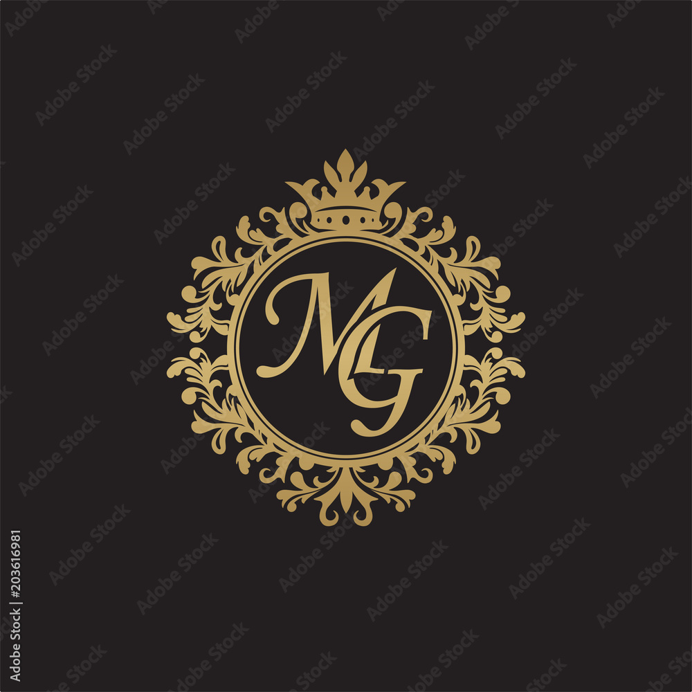 Initial letter MG, overlapping monogram logo, decorative ornament badge ...